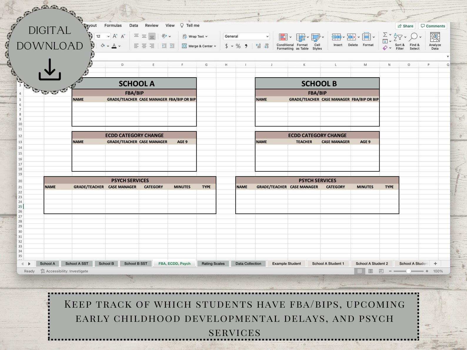School Psychologist Caseload Spreadsheet | MULTIPLE SCHOOLS | Editable ...