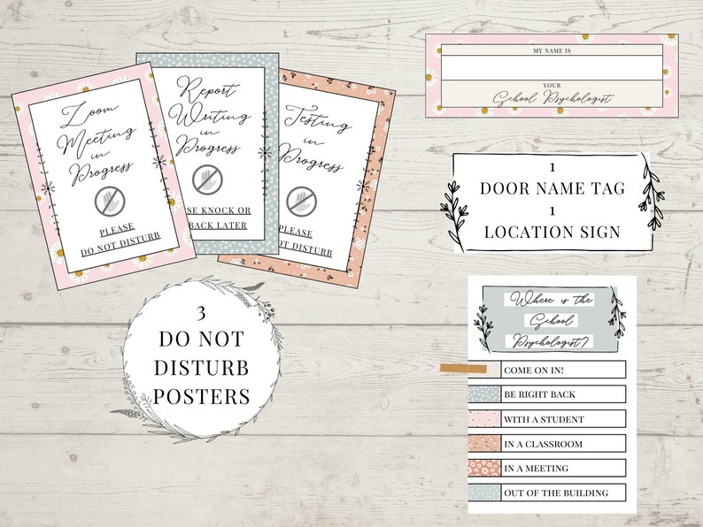 Cute Flower Boho Elementary School Psychologist Posters Door Signs Do ...