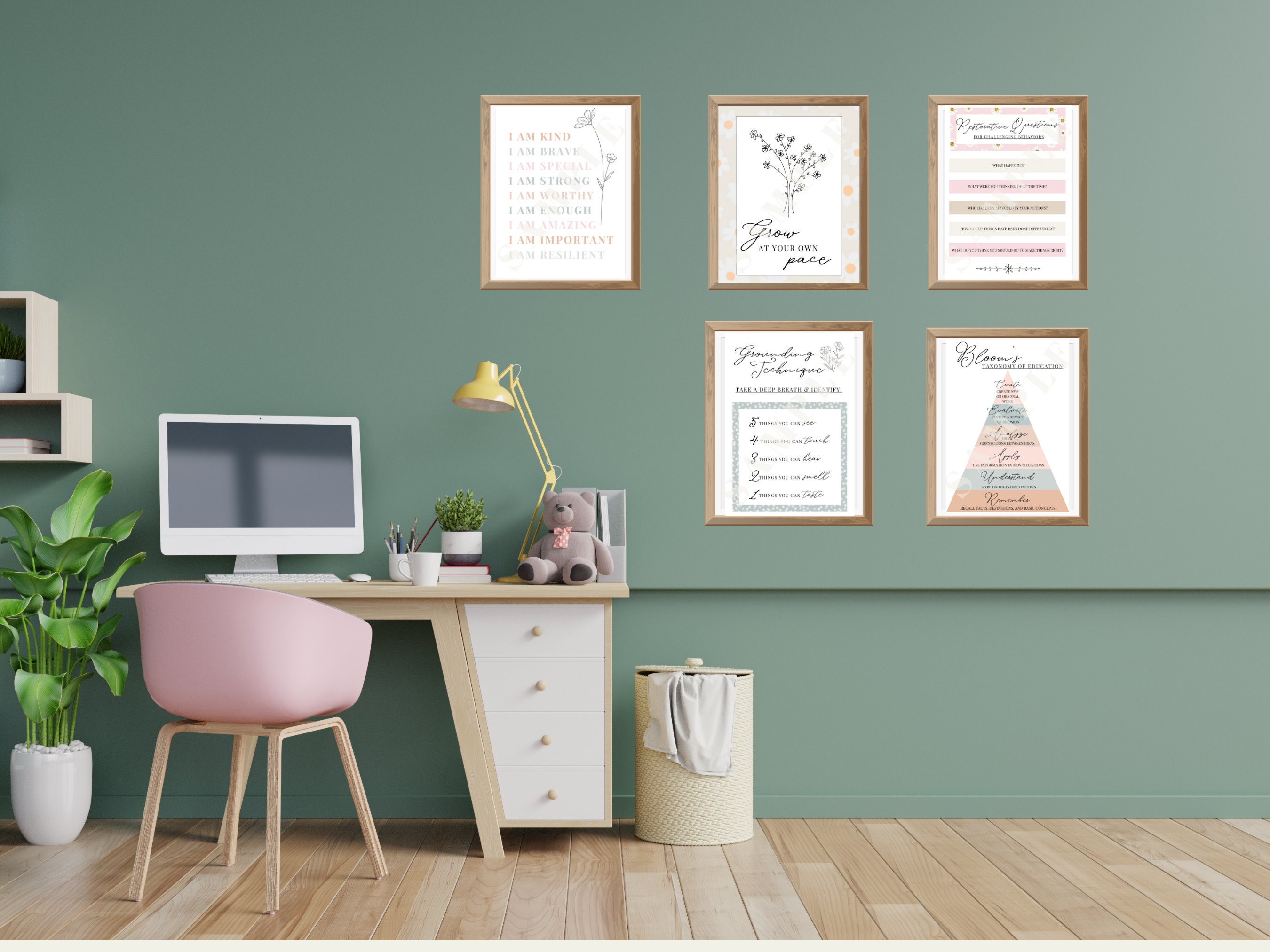 Cute Flower Boho Elementary School Psychologist Posters Door Signs Do ...