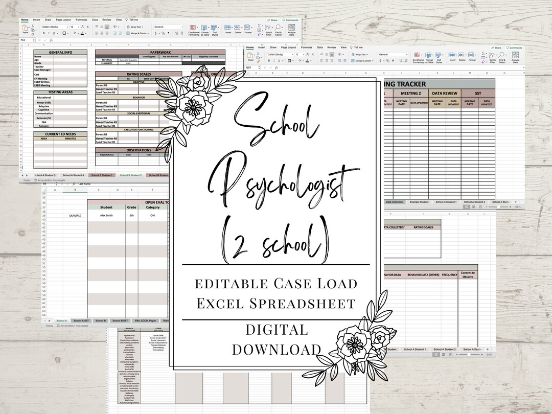 School Psychologist Caseload Spreadsheet MULTIPLE SCHOOLS Editable ...