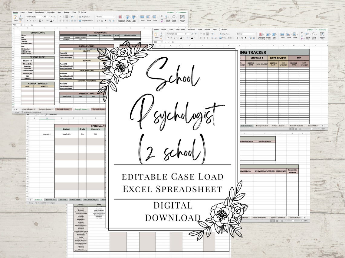 School Psychologist Caseload Spreadsheet MULTIPLE SCHOOLS Editable ...