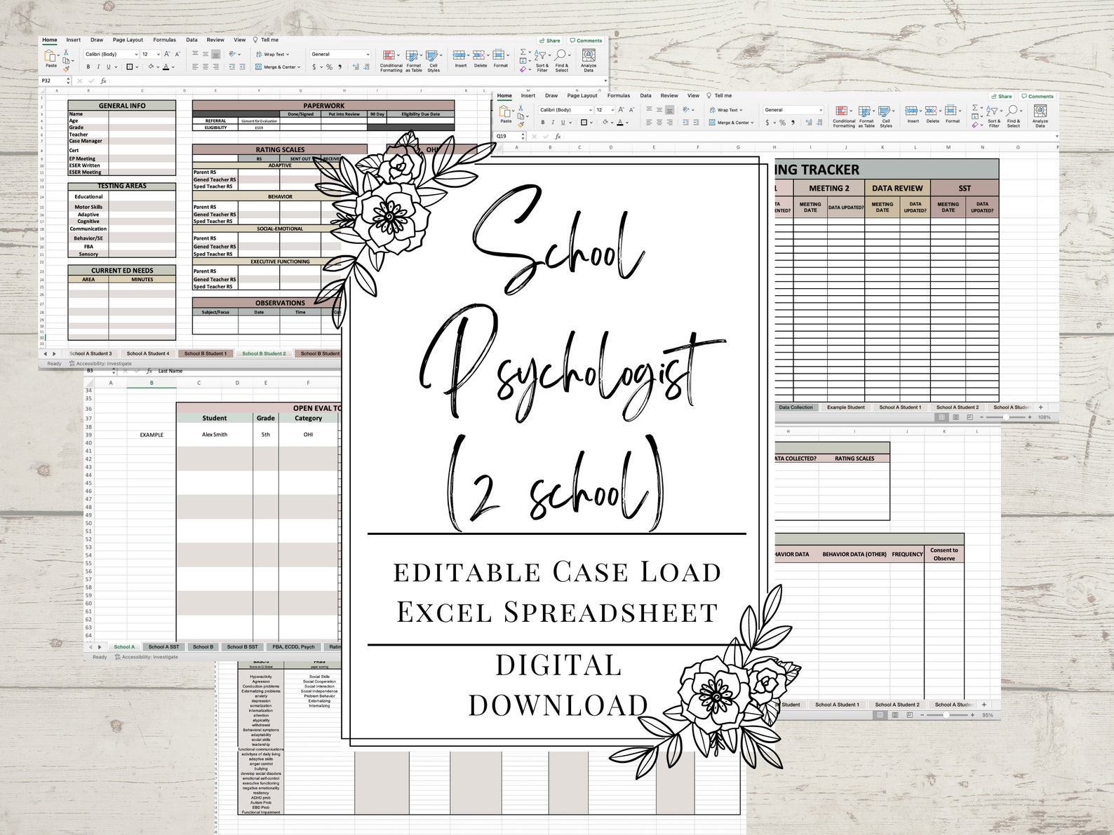 School Psychologist Caseload Spreadsheet MULTIPLE SCHOOLS Editable ...