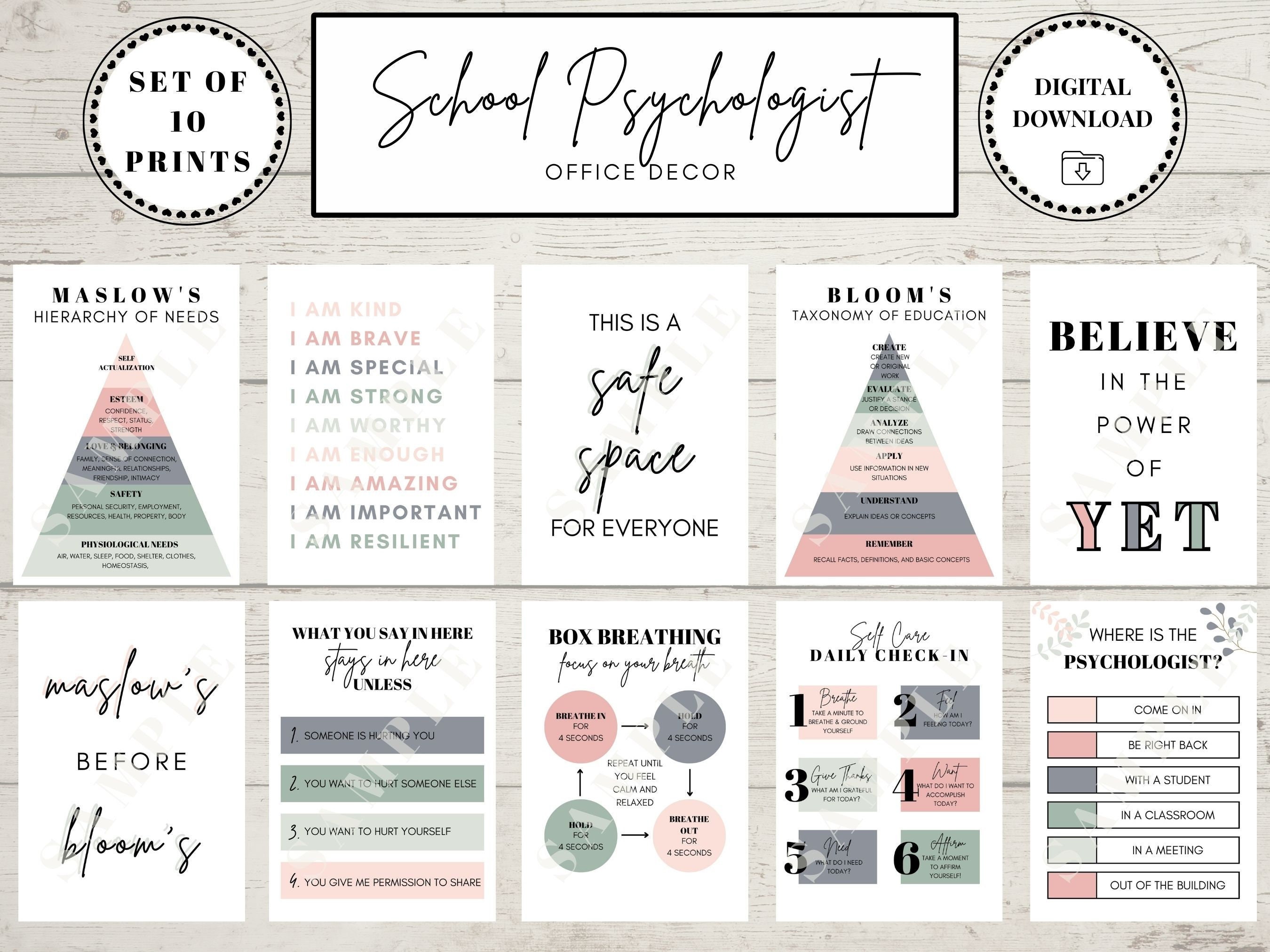 School Psychologist Set of 10 Digital Download Prints Posters Counselor ...