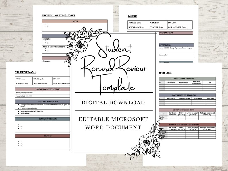 Student Record Review Editable Template Microsoft Word Special ...