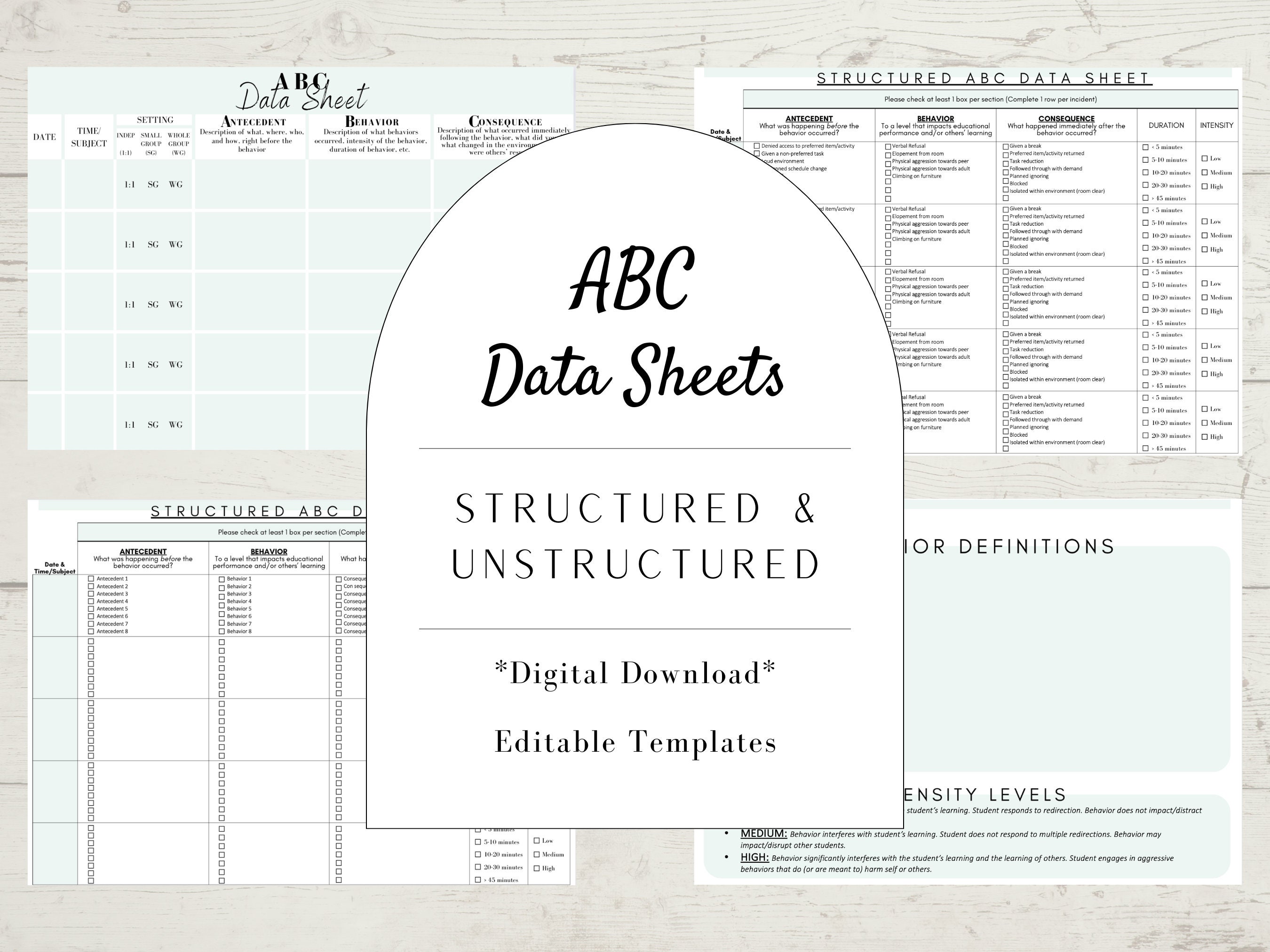 Editable ABC Data Collection Sheets Unstructured & Structured FBA ... Editable ABC Data Collection Sheets Unstructured & Structured FBA ...