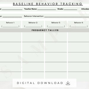 Baseline Behavior Data Tracking Sheets | Printable PDF | Fidelity Check ...