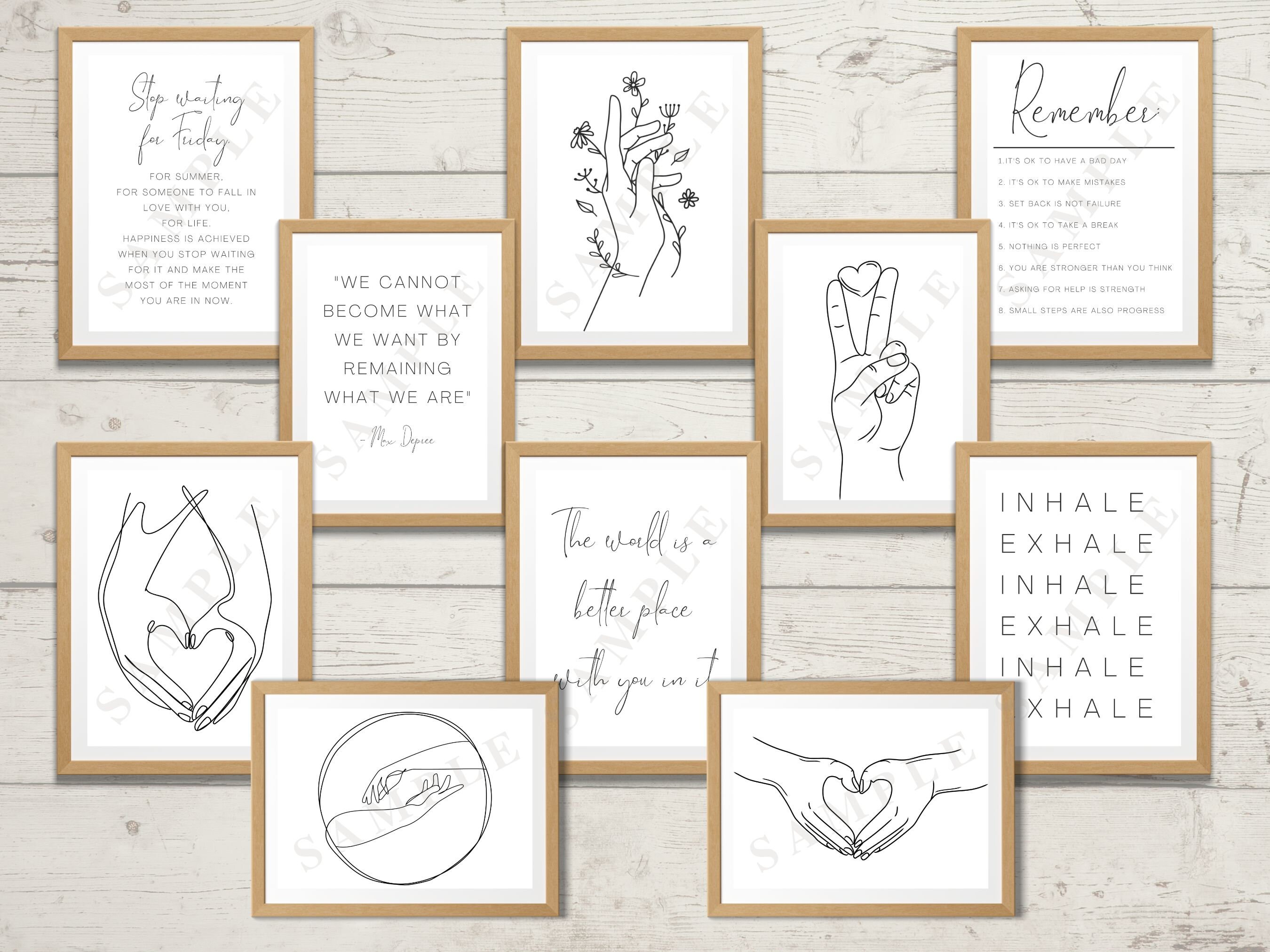Minimalist Hands Line Drawings | Set of 10 | Inspirational Quotes ...
