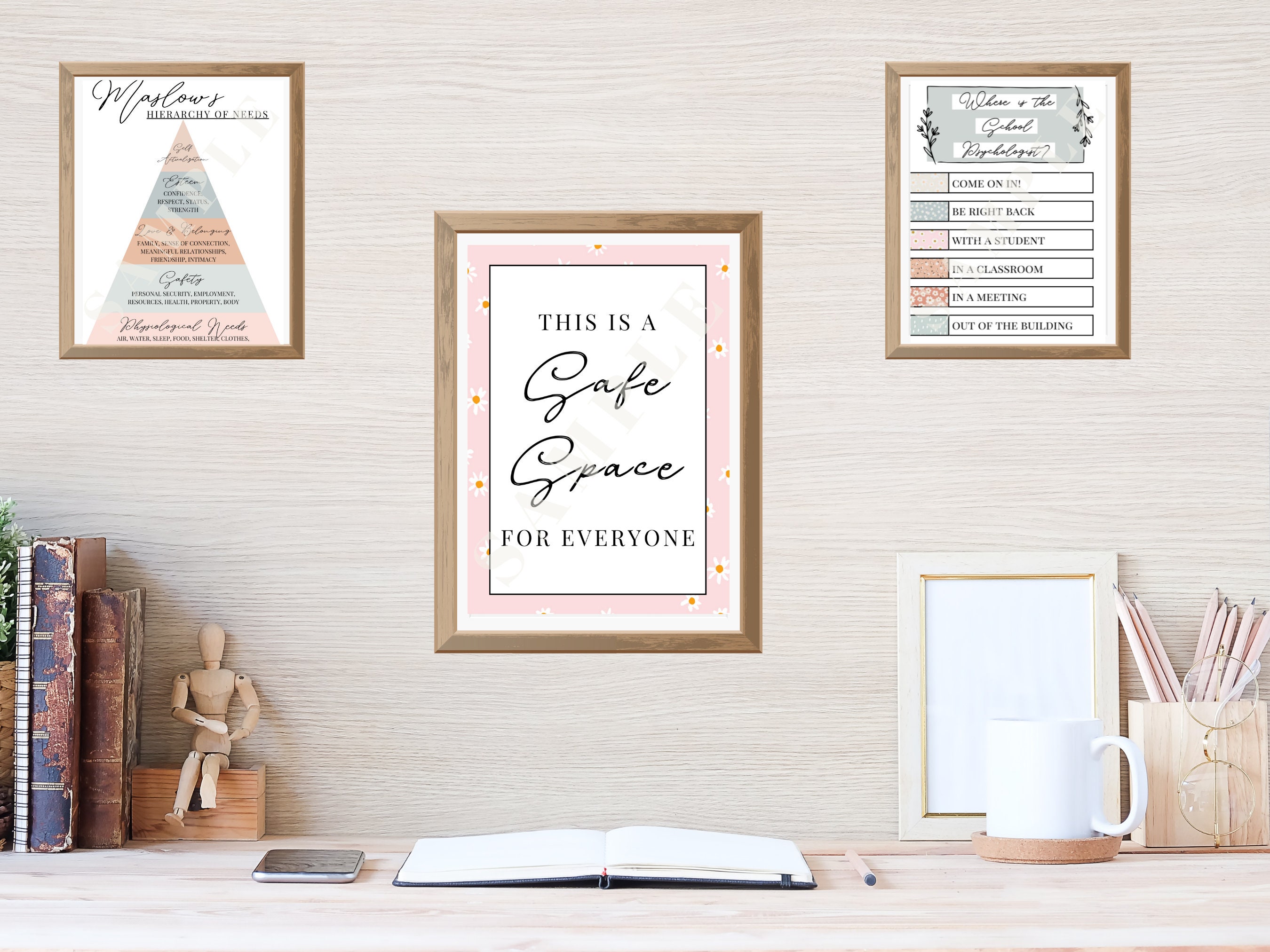 Cute Flower Boho Elementary School Psychologist Posters Door Signs Do ...