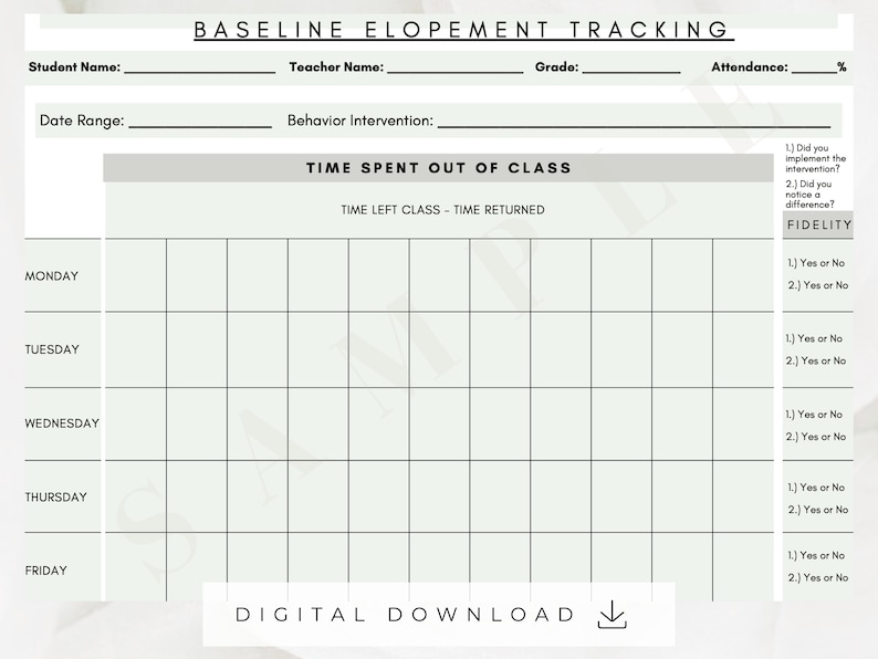 Baseline Behavior Data Tracking Sheets | Printable PDF | Fidelity Check ...