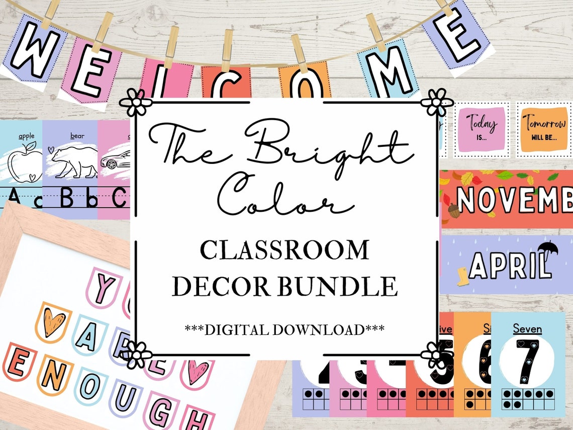 Bright Color Classroom Bundle Digital Download Decorations - Etsy