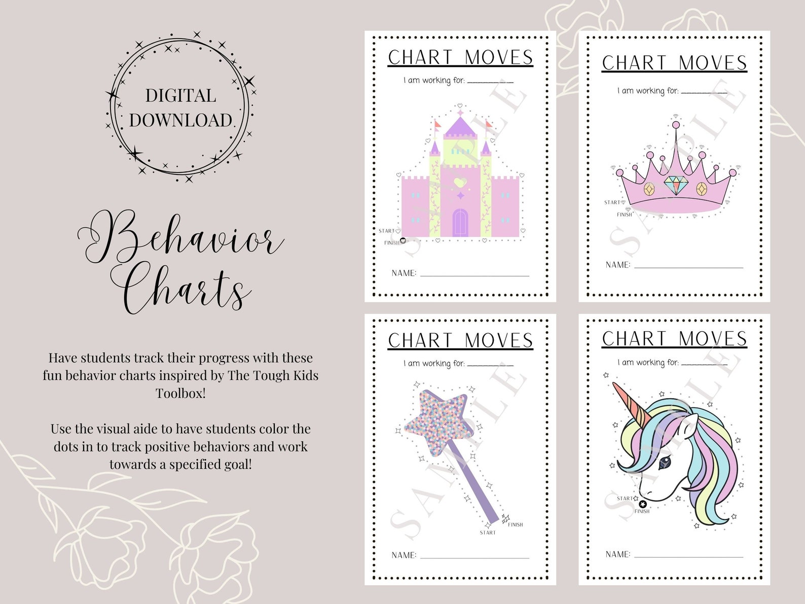 Unicorn Chart Moves Behavior Tracker Digital Download ABA Tool Therapy ...