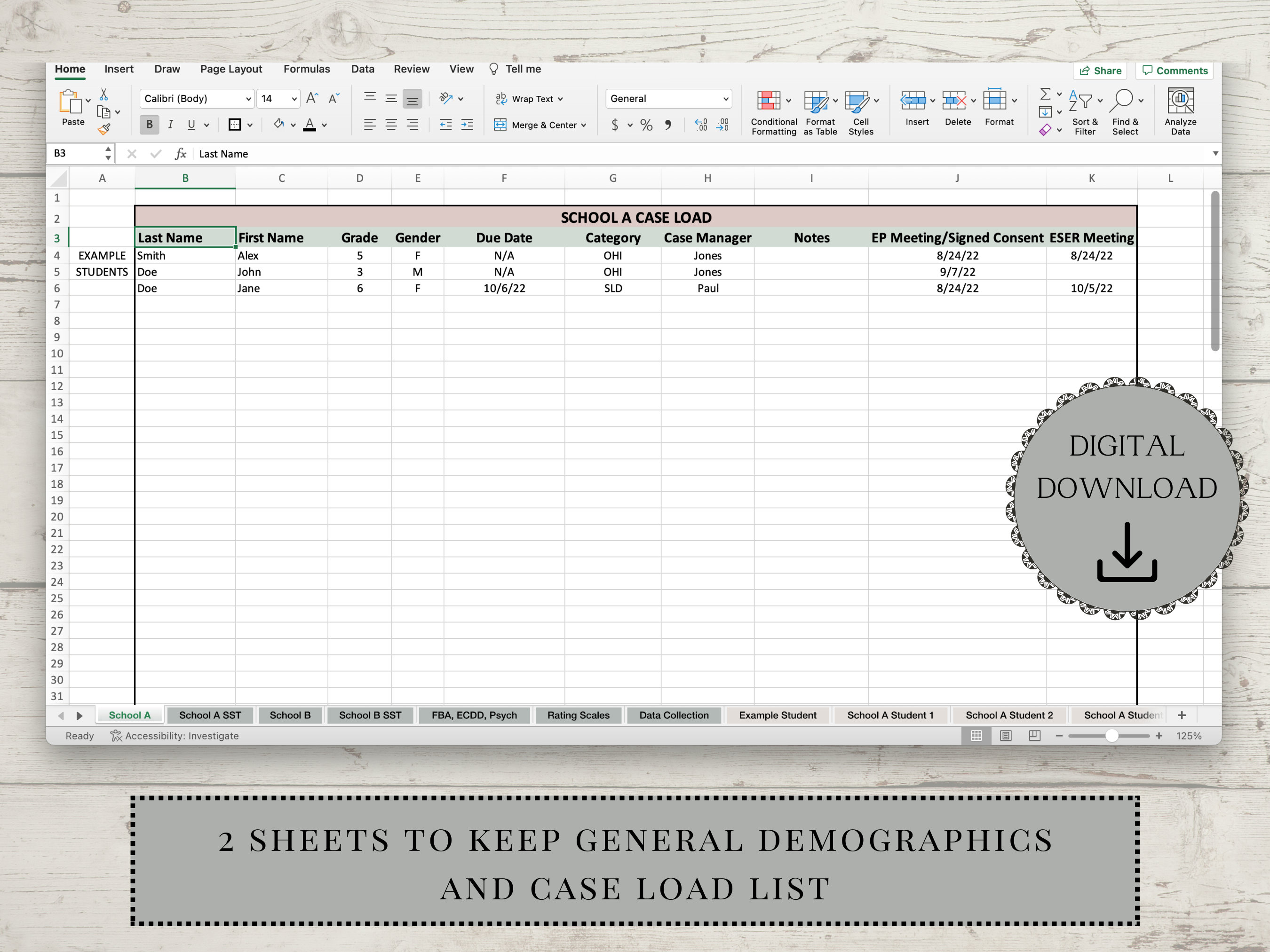 School Psychologist Caseload Spreadsheet | MULTIPLE SCHOOLS | Editable ...