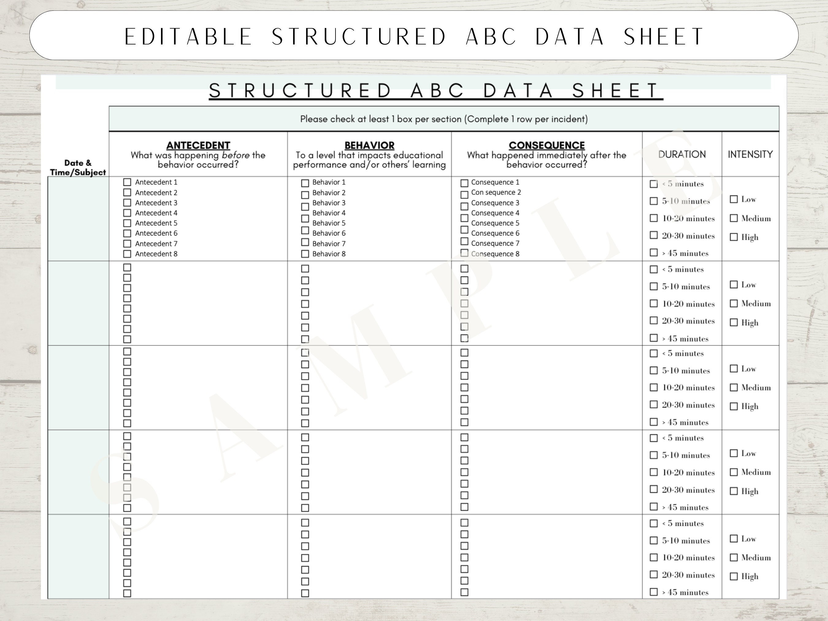 Editable ABC Data Collection Sheets | Unstructured & Structured | FBA ... Editable ABC Data Collection Sheets | Unstructured & Structured | FBA ...