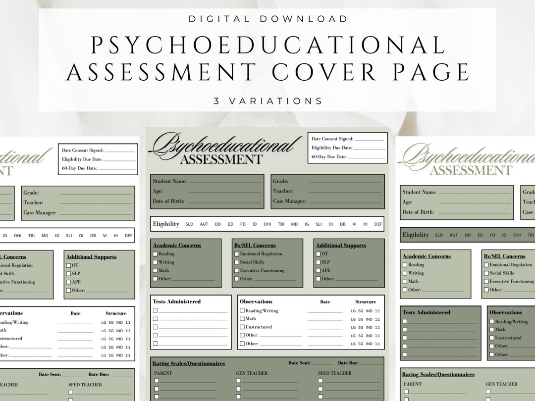 Psychoeducational Assessment Cover Page | School Psychologist | Special ...