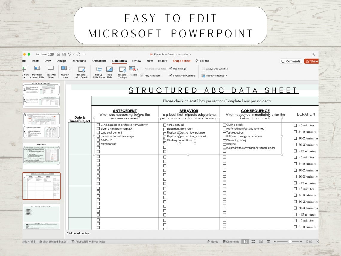 Editable ABC Data Collection Sheets | Unstructured & Structured | FBA ...