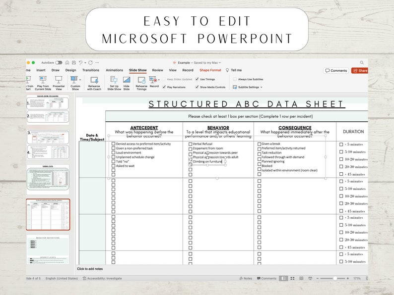 Editable ABC Data Collection Sheets | Unstructured & Structured | FBA ...
