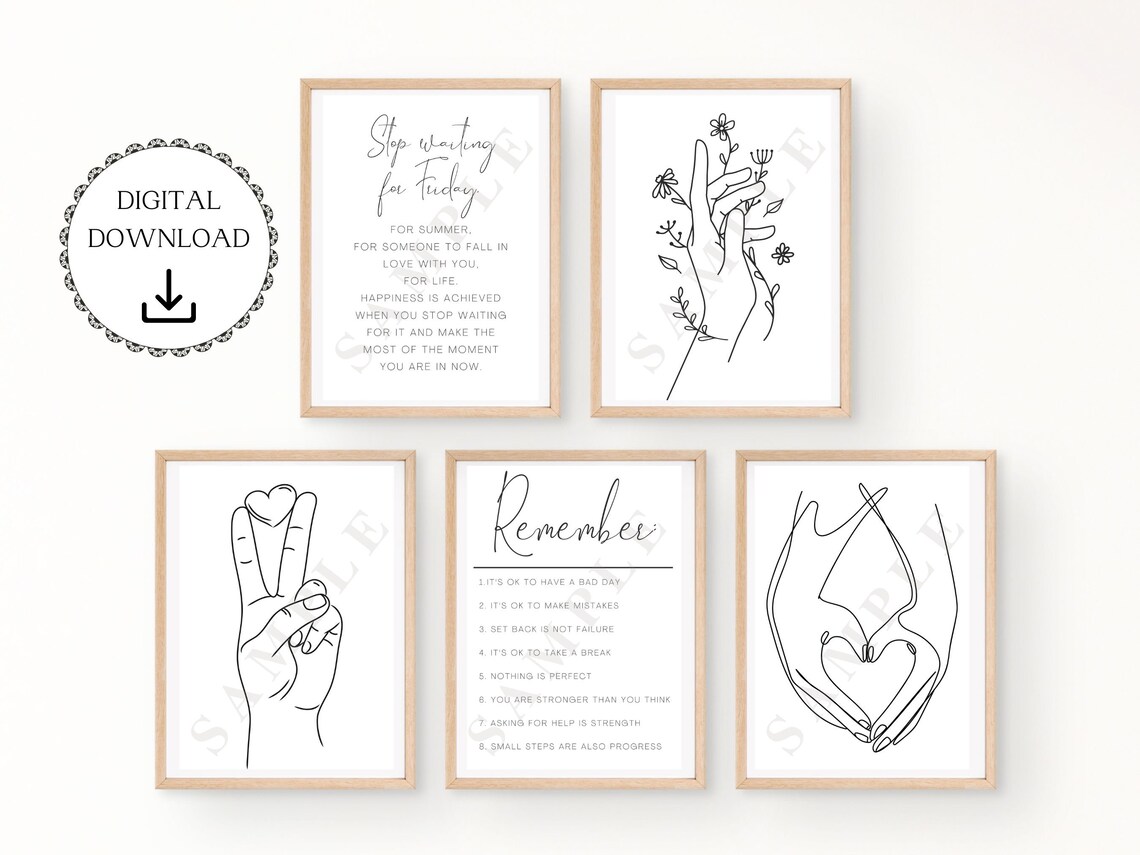 Minimalist Hands Line Art Prints | Inspirational Quotes (digital ...