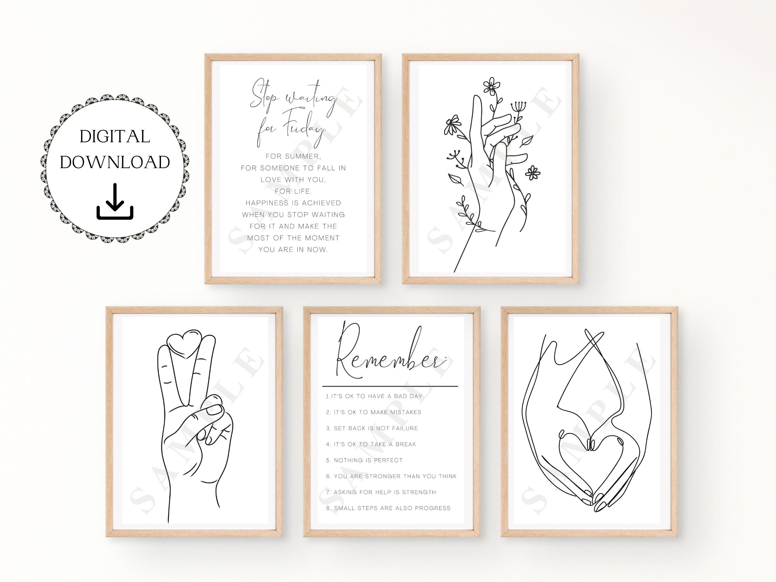 Minimalist Hands Line Drawings | Set of 10 | Inspirational Quotes ...