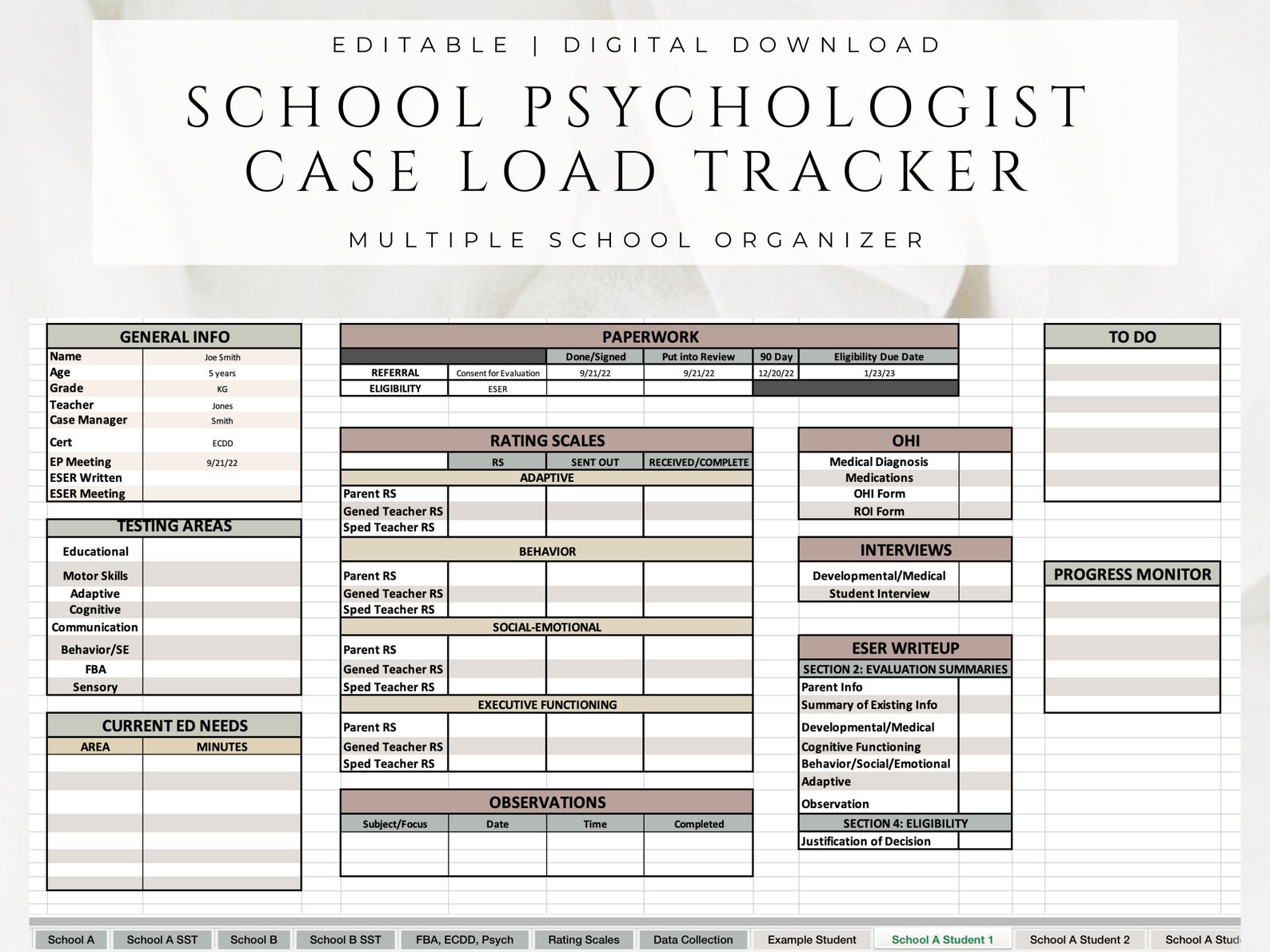 School Psychologist Caseload Spreadsheet | MULTIPLE SCHOOLS | Editable ...