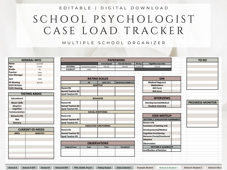 School Psychologist Caseload Spreadsheet | MULTIPLE SCHOOLS | Editable ...