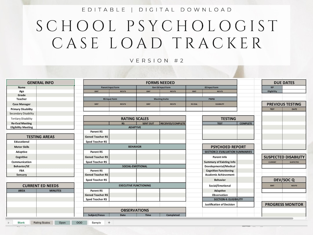 School Psychologist Caseload Spreadsheet | Version 2 | Editable Excel ...