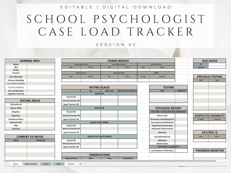 School Psychologist Caseload Spreadsheet | Version 2 | Editable Excel ...