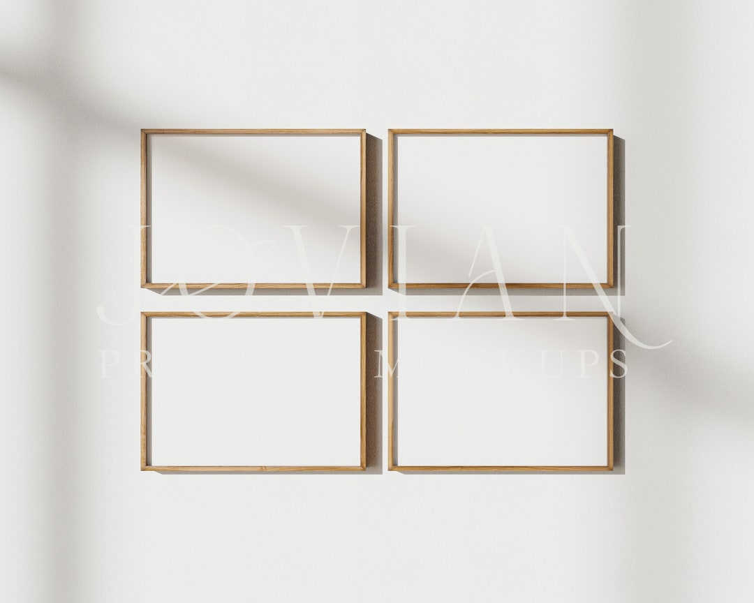 Set of 4 Walnut Wooden A4 Frame Mockups, Horizontal Landscape Styles ...