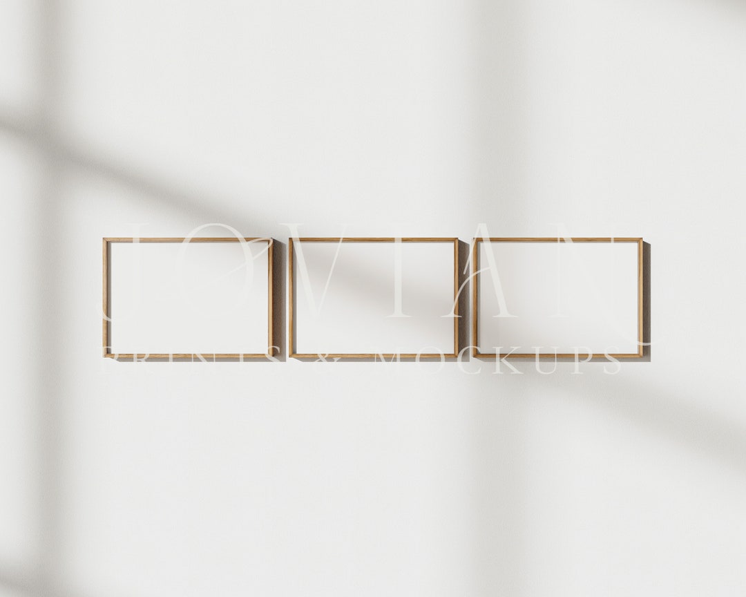 Wooden Landscape Set of 3 Frame Mockup, Simple Two Horizontal Display ...