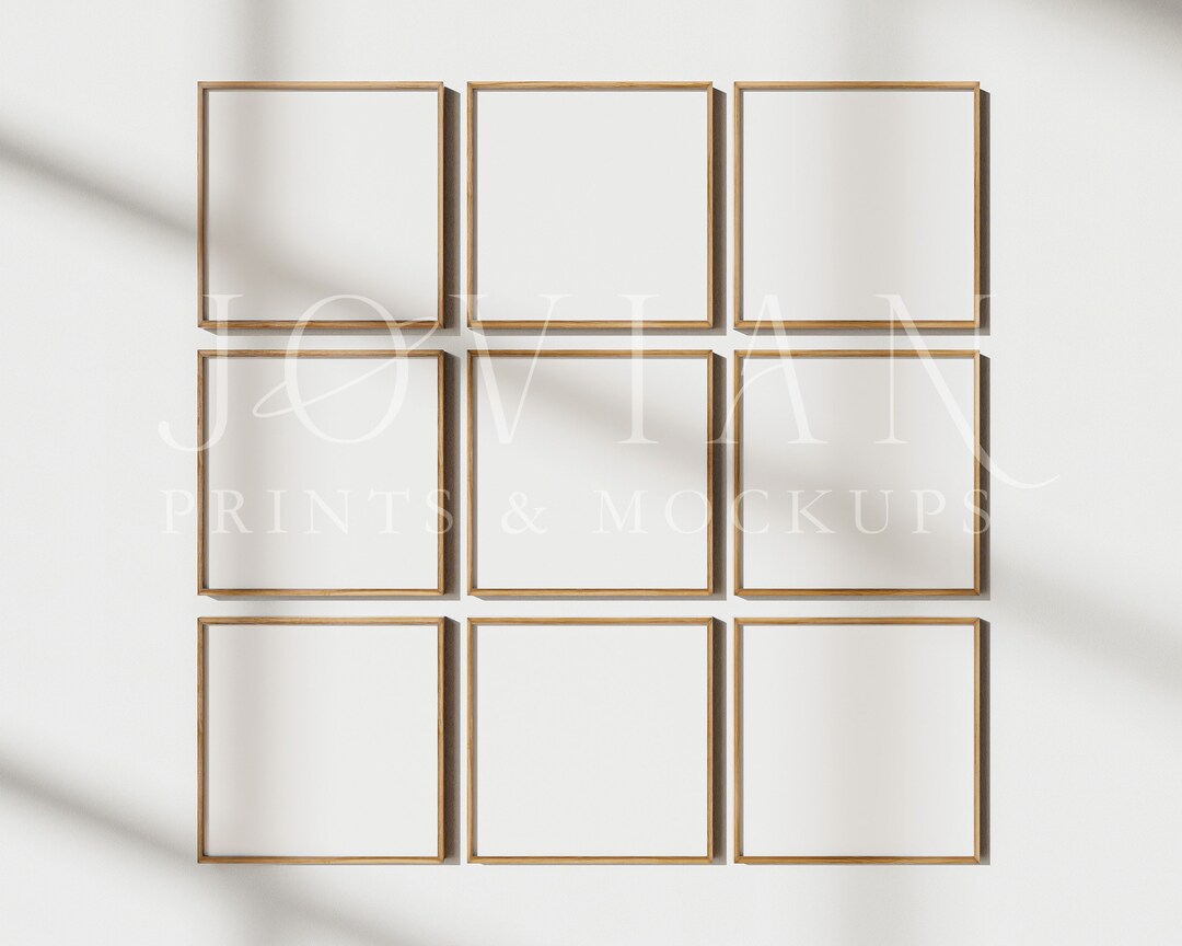 9 Square Frame Mockup Set for Gallery Wall Art Display, Soft Light Mock ...