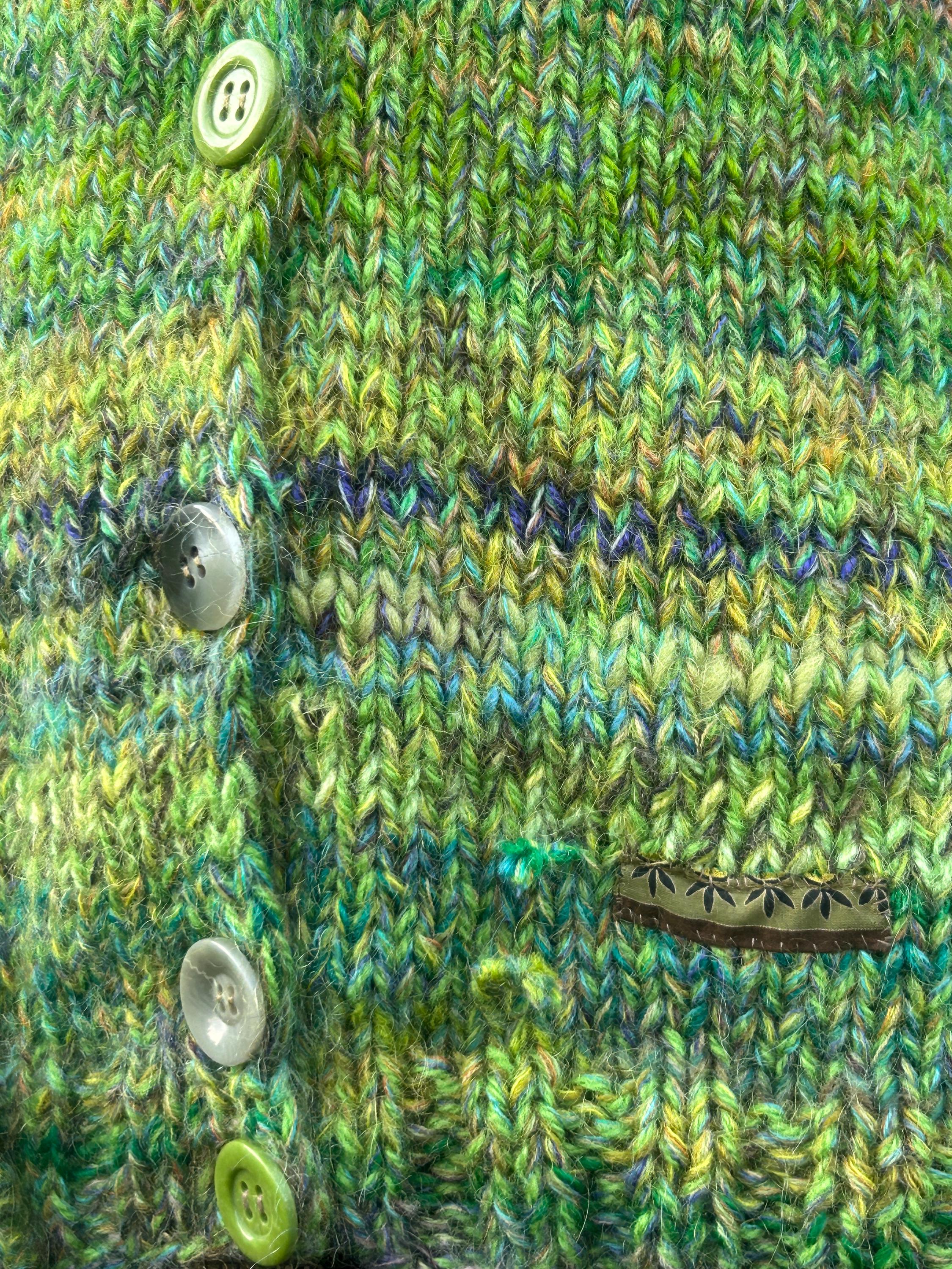 Hand-knitted Green Cardigan With Colourful Buttons in Different Shades ...
