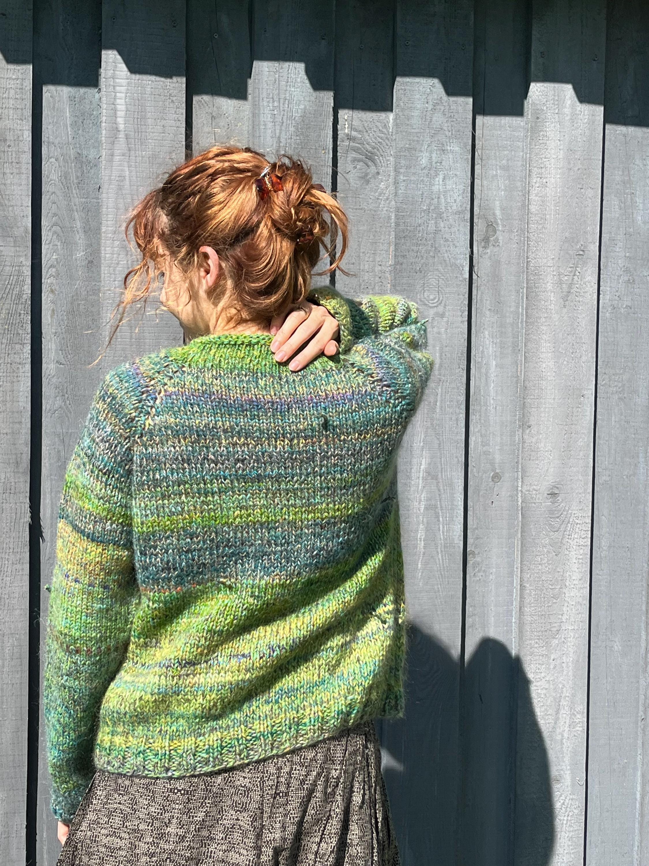 Hand-knitted Green Cardigan With Colourful Buttons in Different Shades ...