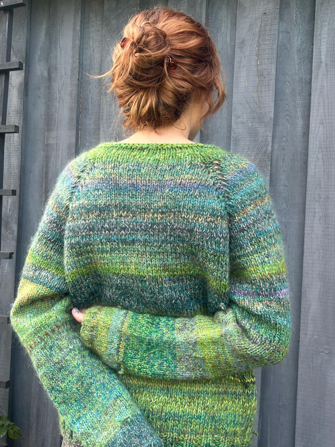Hand-knitted Green Cardigan With Colourful Buttons in Different Shades ...