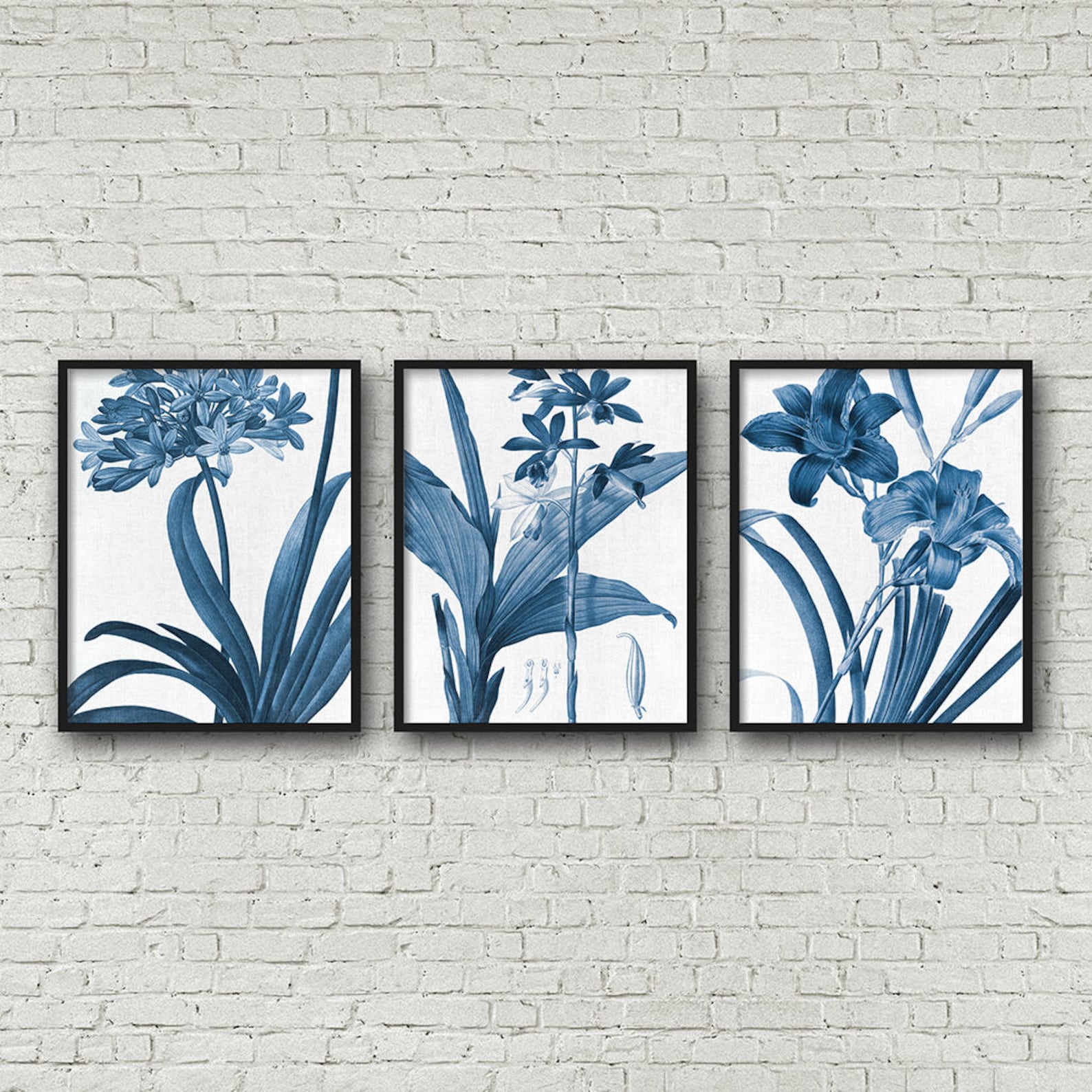 Blue Botanical Print Set of 3 Art Prints Printable Artwork - Etsy