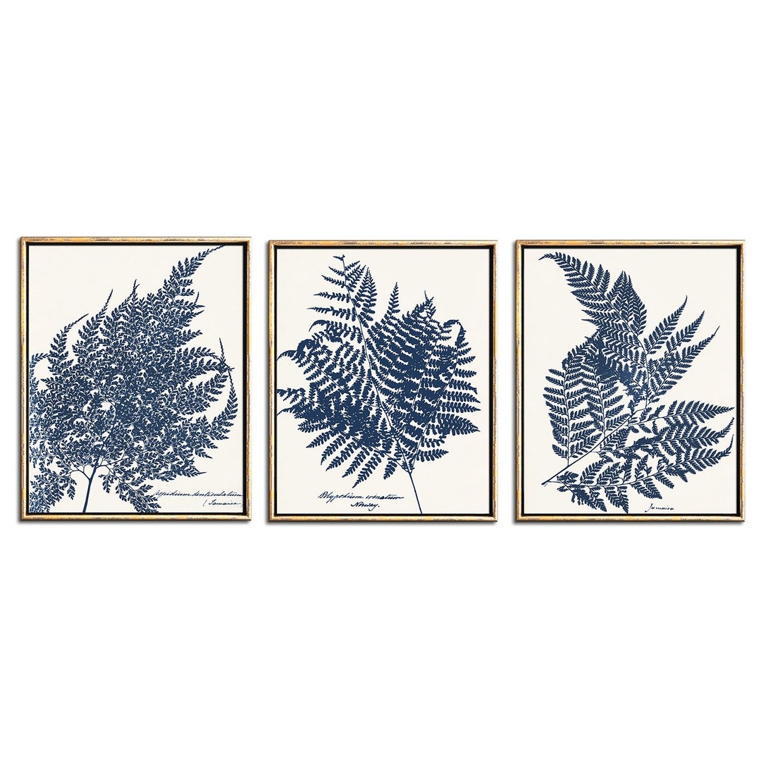 Blue Botanical Fern Print Downloadable Prints, Leaf Botanical Print Set ...