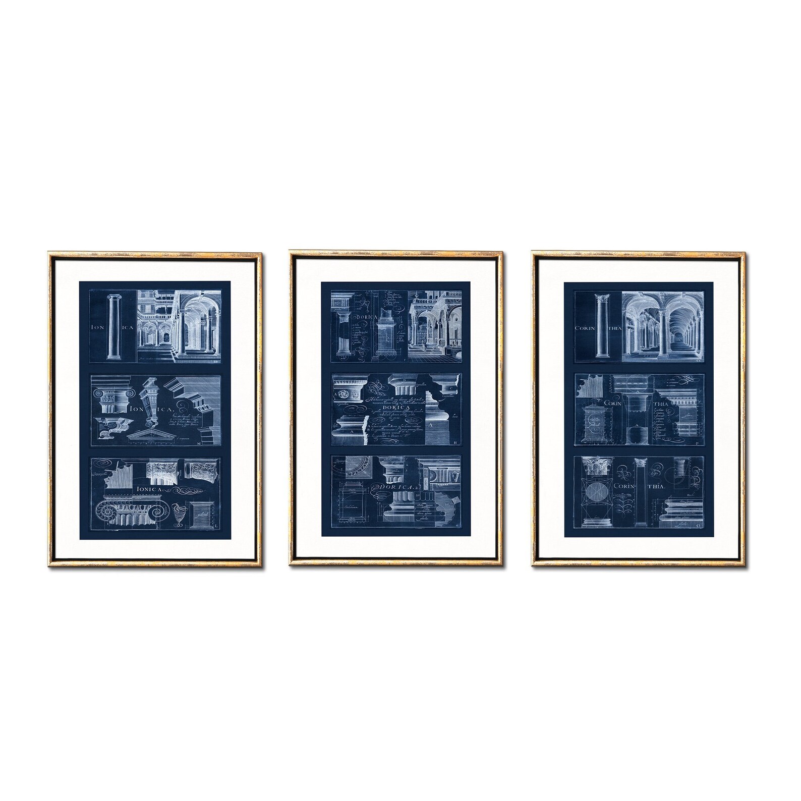 Blue Architectural Drawings 3 Piece Printable Art Set, Classical ...