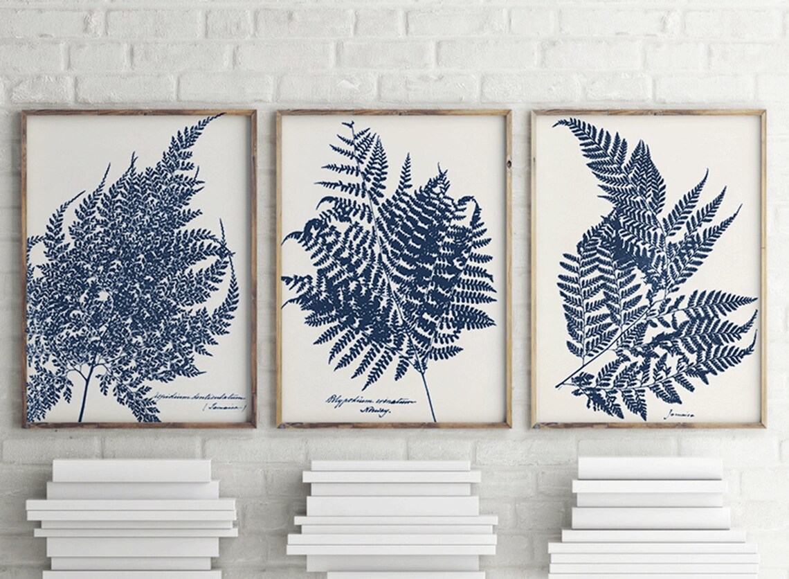 Blue Botanical Fern Print Downloadable Prints Leaf Botanical - Etsy