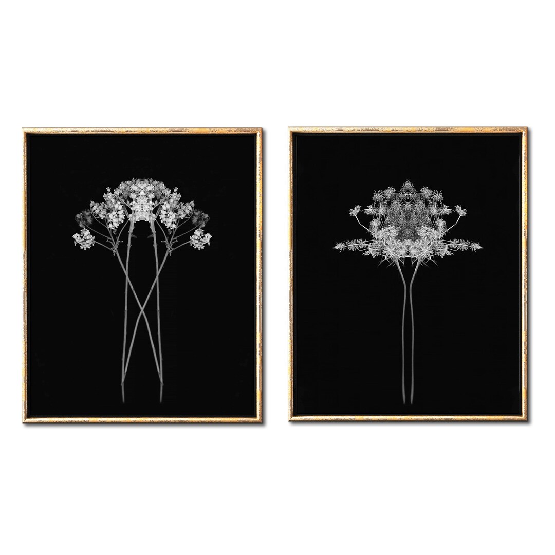 Contemporary Botanical Art Set of Two Digital Prints, Unique Dark ...