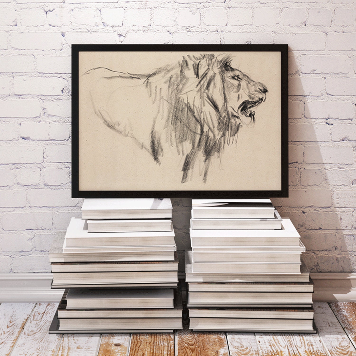 Lion Wall Art Wildlife Drawing Printable Wall Art Big Cat | Etsy
