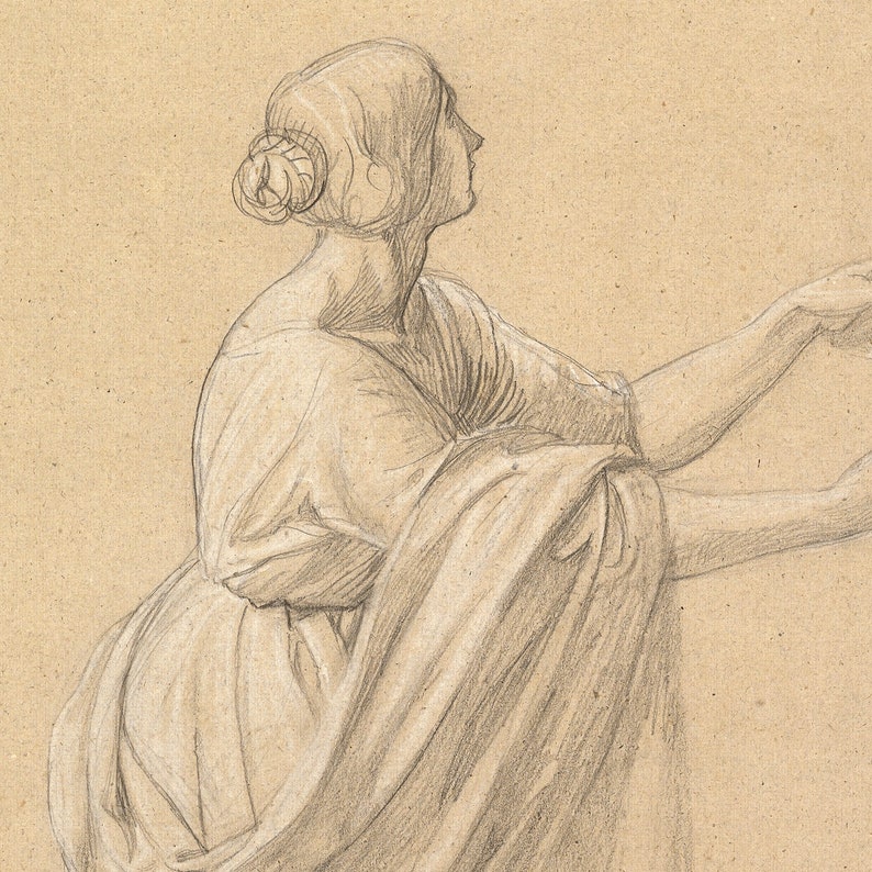Classical Art Vintage Pencil Drawing of a Woman Downloadable Print ...