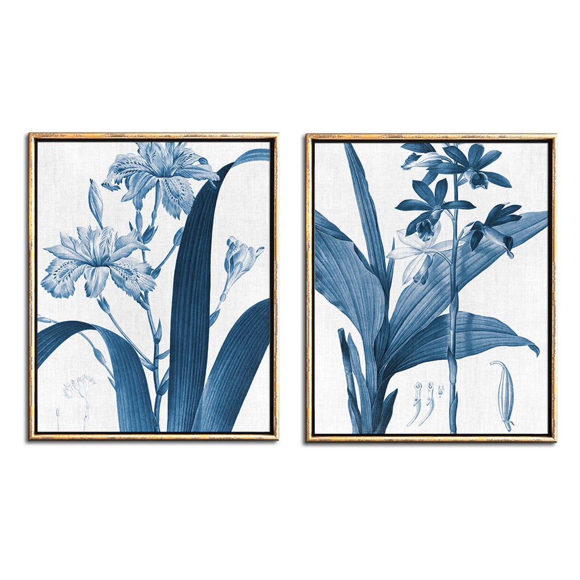 Blue Botanical Print Set of 2 Downloadable Prints, Blue Floral Art ...