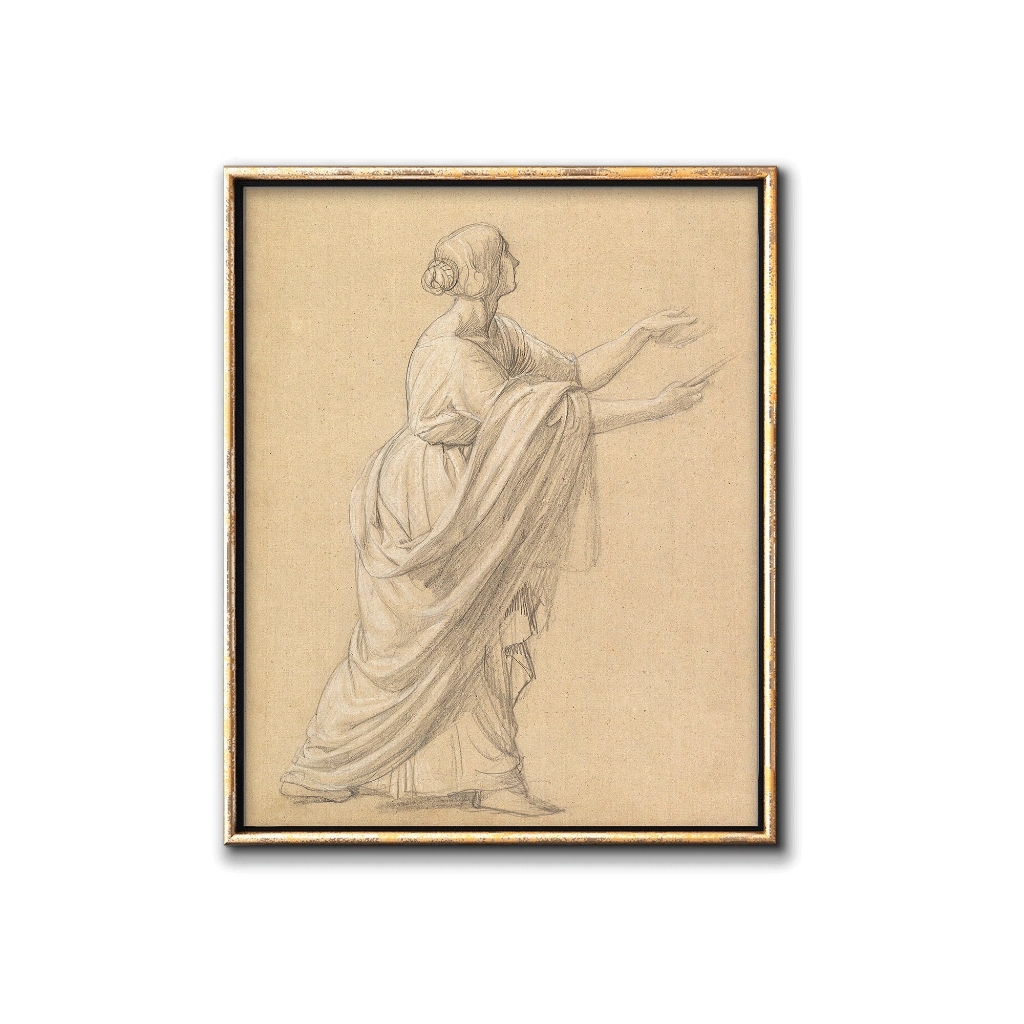 Classical Art Vintage Pencil Drawing of a Woman Downloadable Print ...