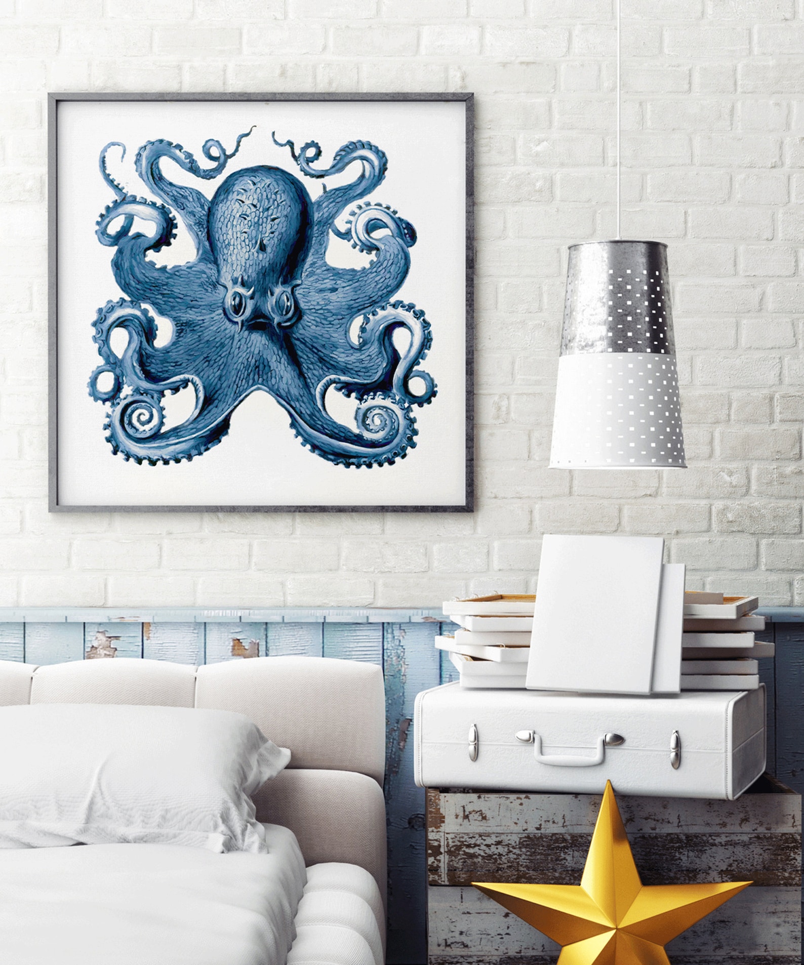 Blue Octopus Painting Downloadable Prints Sea Creatures - Etsy