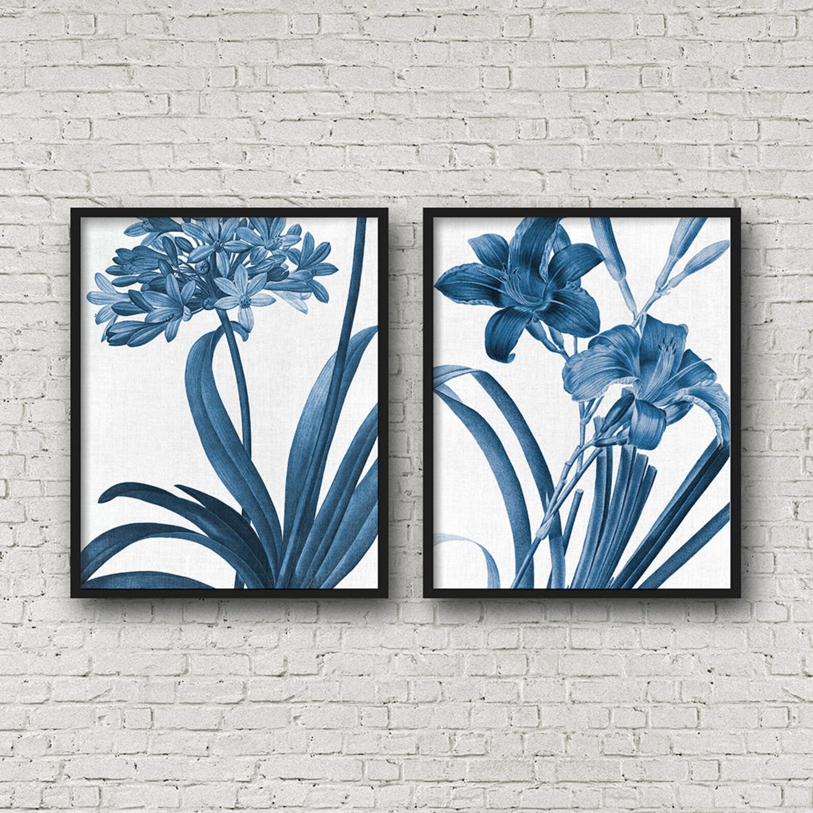 Blue Botanical Print Set of 2 Downloadable Prints Blue and - Etsy