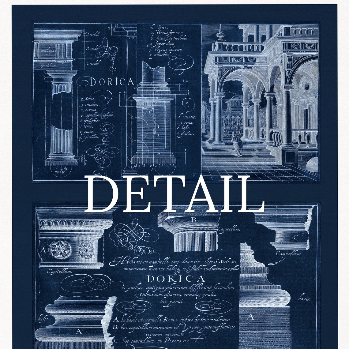 Blue Architectural Drawings 3 Piece Printable Art Set - Etsy