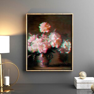 Glitch Art Pink Peony Painting Downloadable Prints, Still Life Painting ...