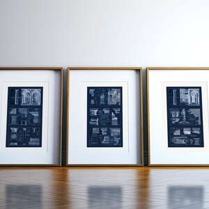 Blue Architectural Drawings 3 Piece Printable Art Set, Classical ...