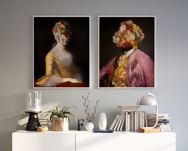 Flower Head Surreal Art Portrait Painting Downloadable Prints, Dark ...