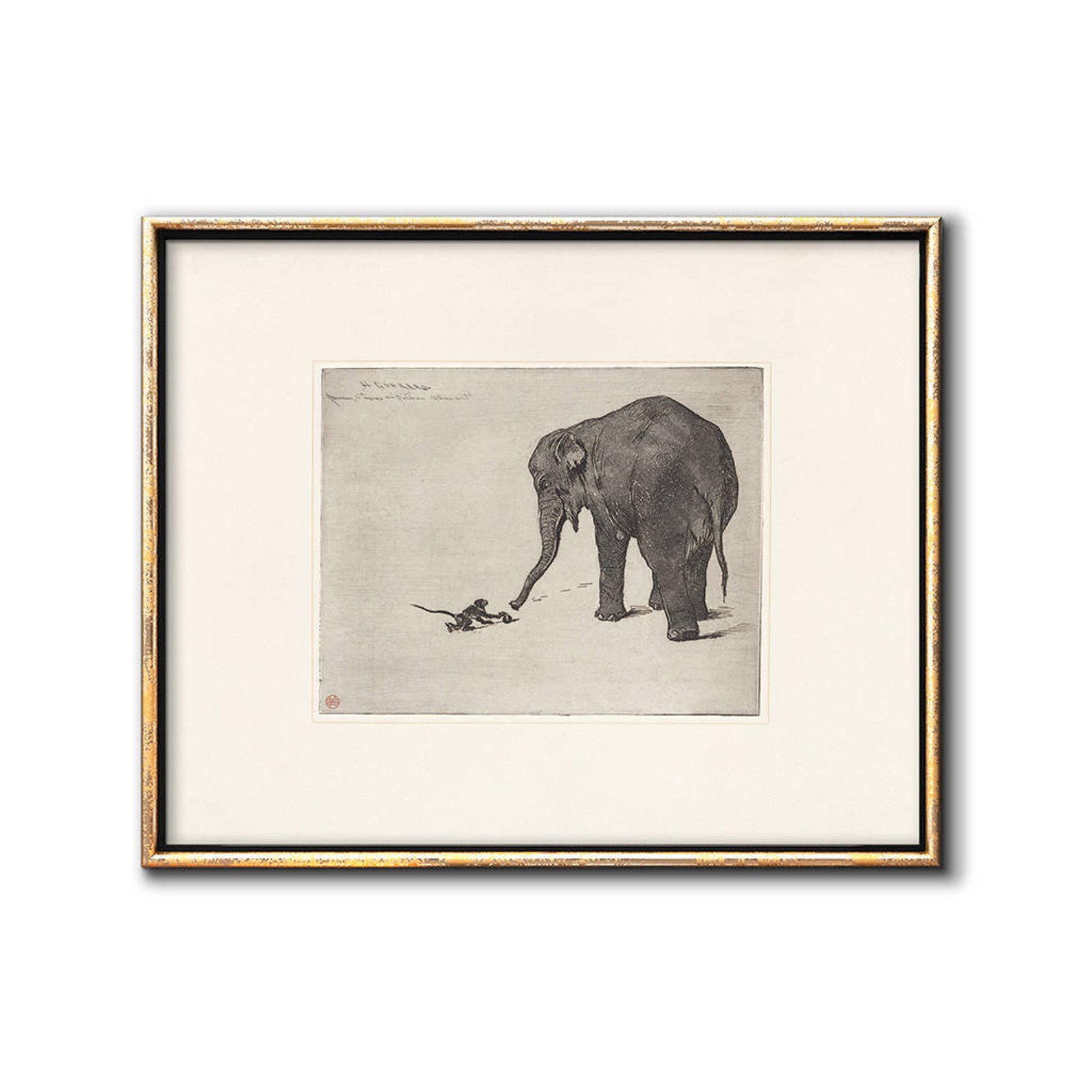 Monkey and Elephant Wall Art Downloadable Prints, Vintage Etching ...