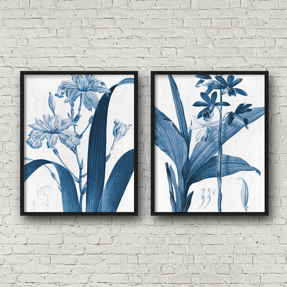 Blue Botanical Print Set of 2 Downloadable Prints, Blue Floral Art ...