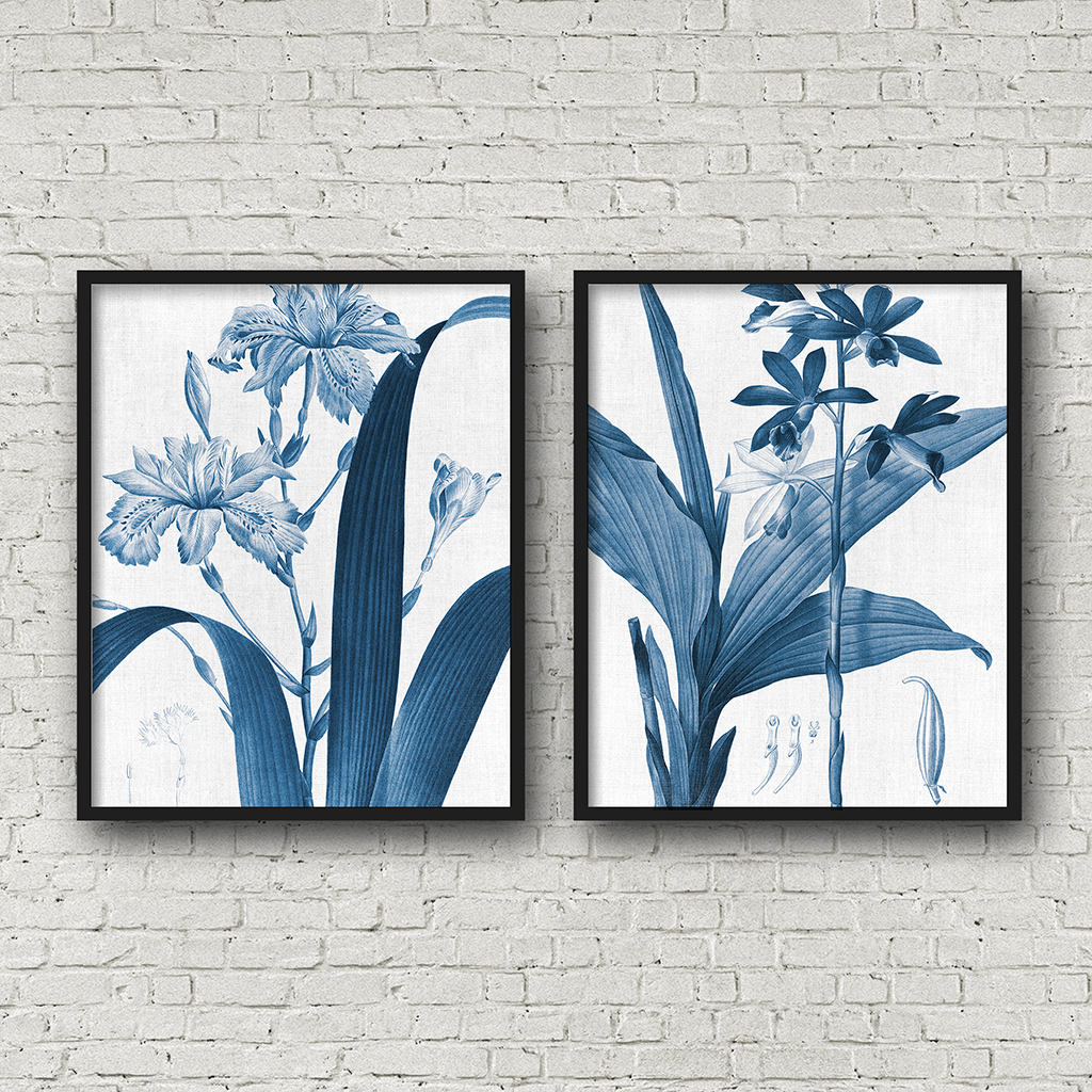 Blue Botanical Print Set of 2 Downloadable Prints, Blue Floral Art ...